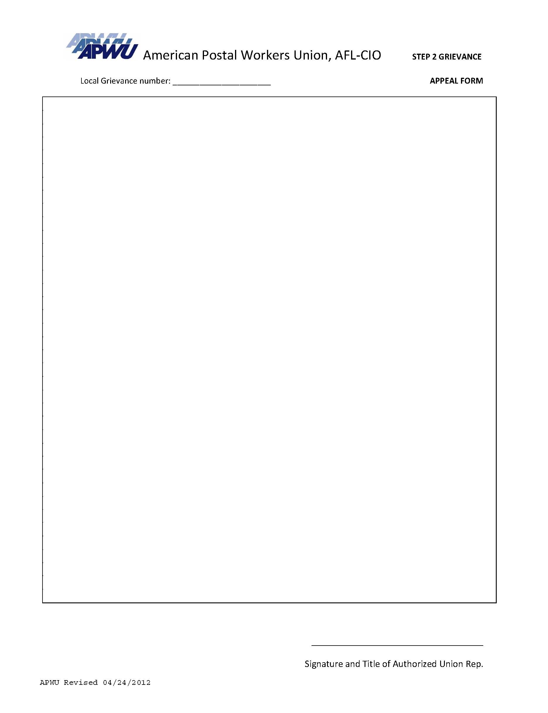 Step 2 grievance appeal form – apwulocal197