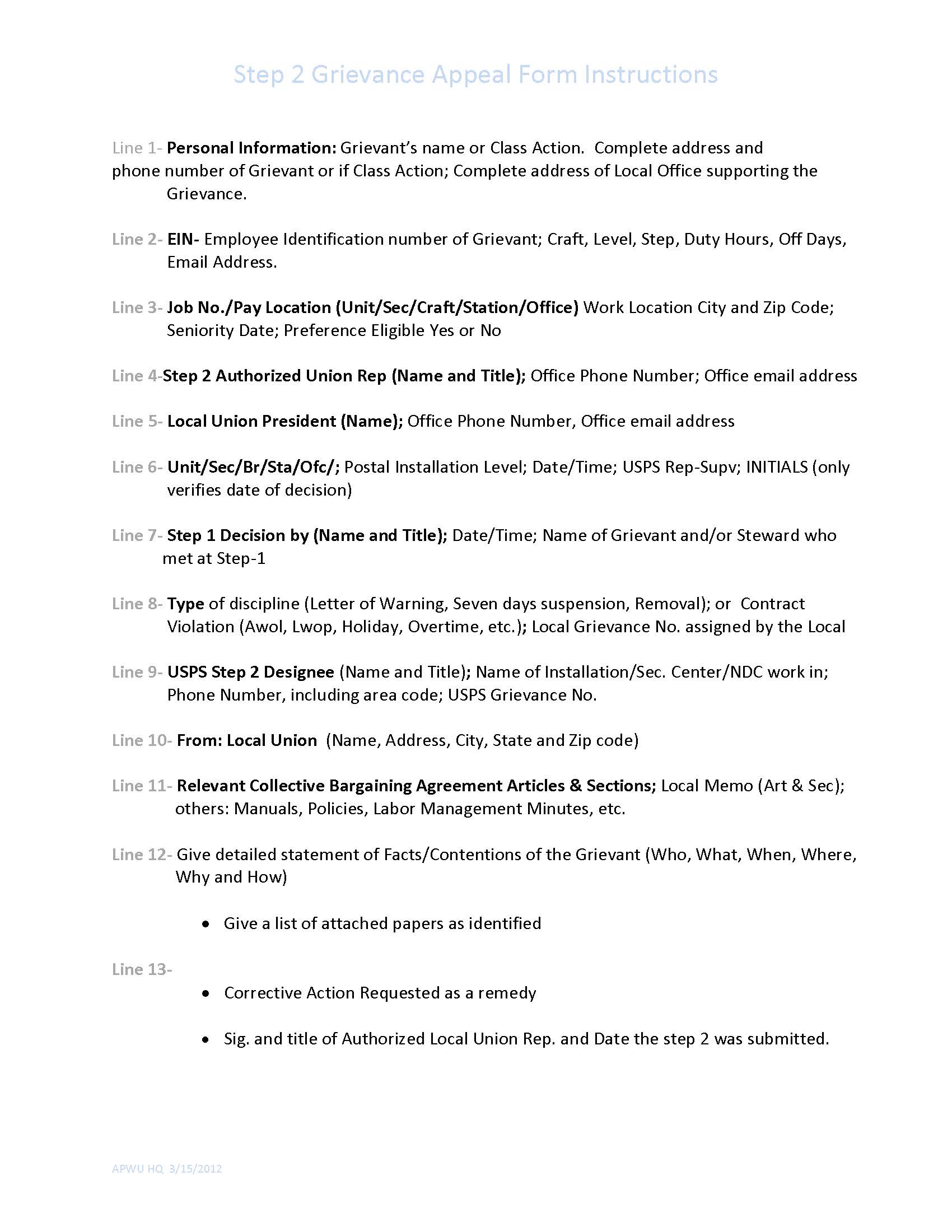 Step 2 grievance appeal form – apwulocal197